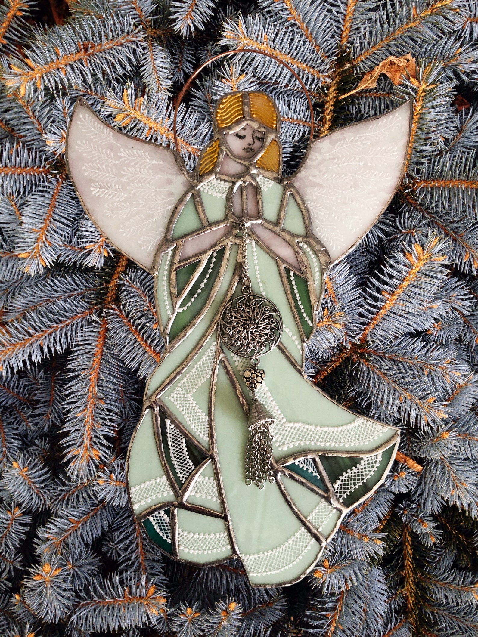 Praying Stained Glass Angel for Christmas Guardian Angel Sun - Etsy