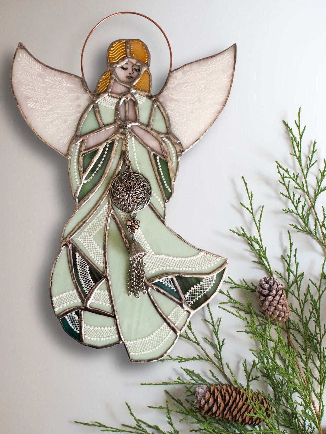 Praying Stained Glass Angel for Christmas Guardian Angel Sun - Etsy
