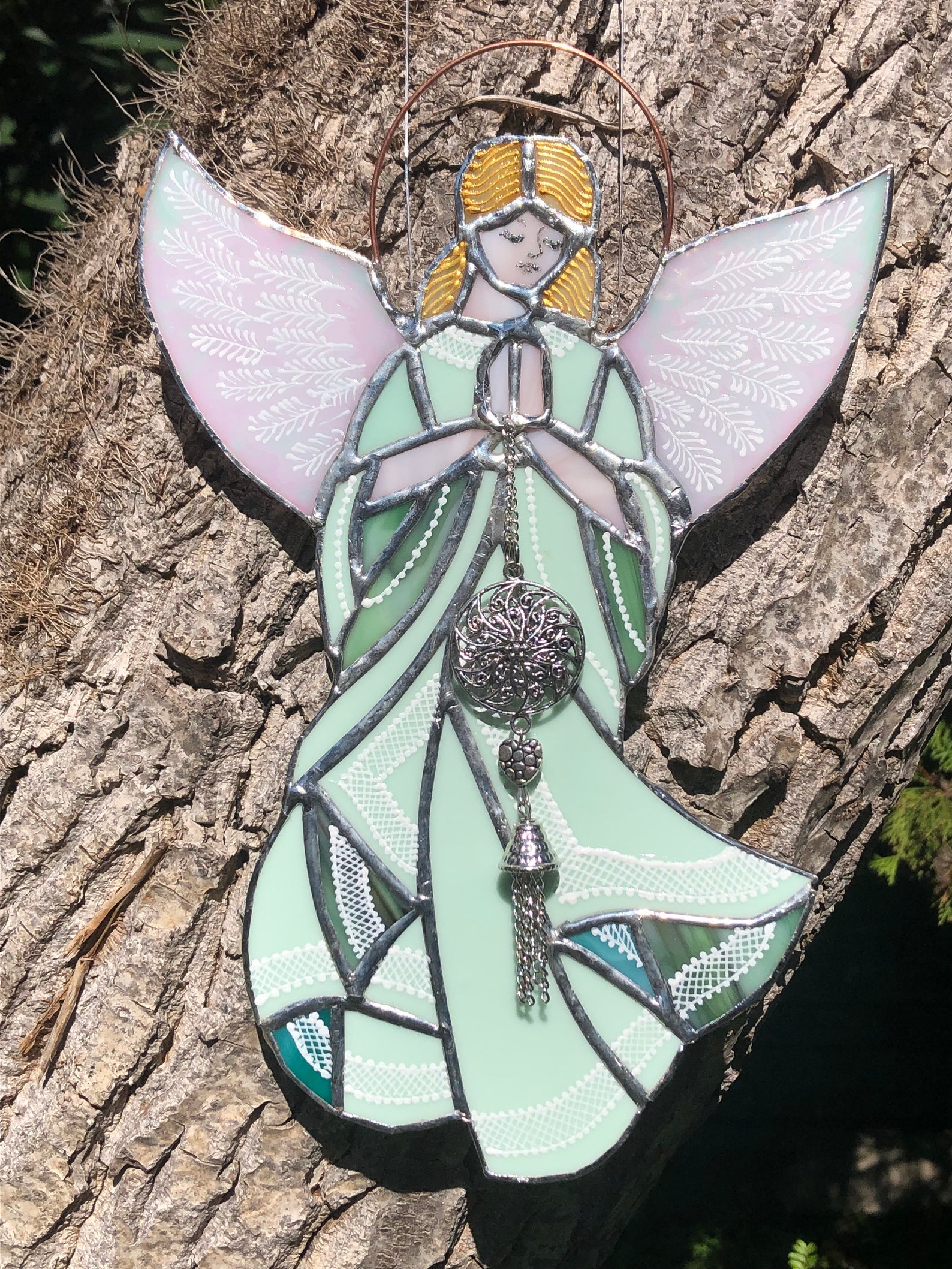 Praying Stained Glass Angel for Christmas Guardian Angel Sun - Etsy