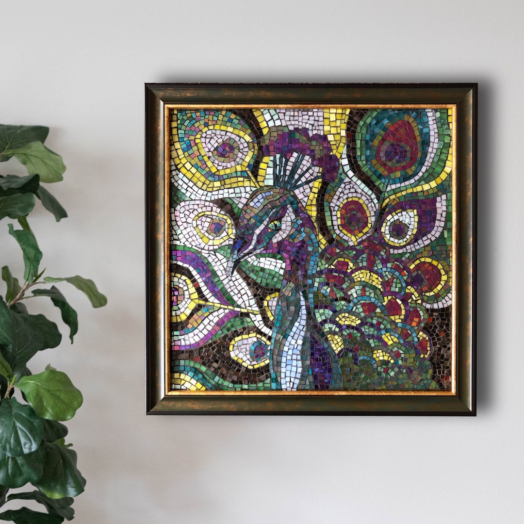 Peacock Mosaic Art, Colorful Iridescent Peacock Wall Art, Original ...