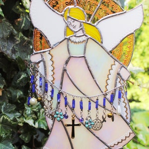 Christmas Stained Glass Angel Suncatcher, Large Guardian Angel Decor ...