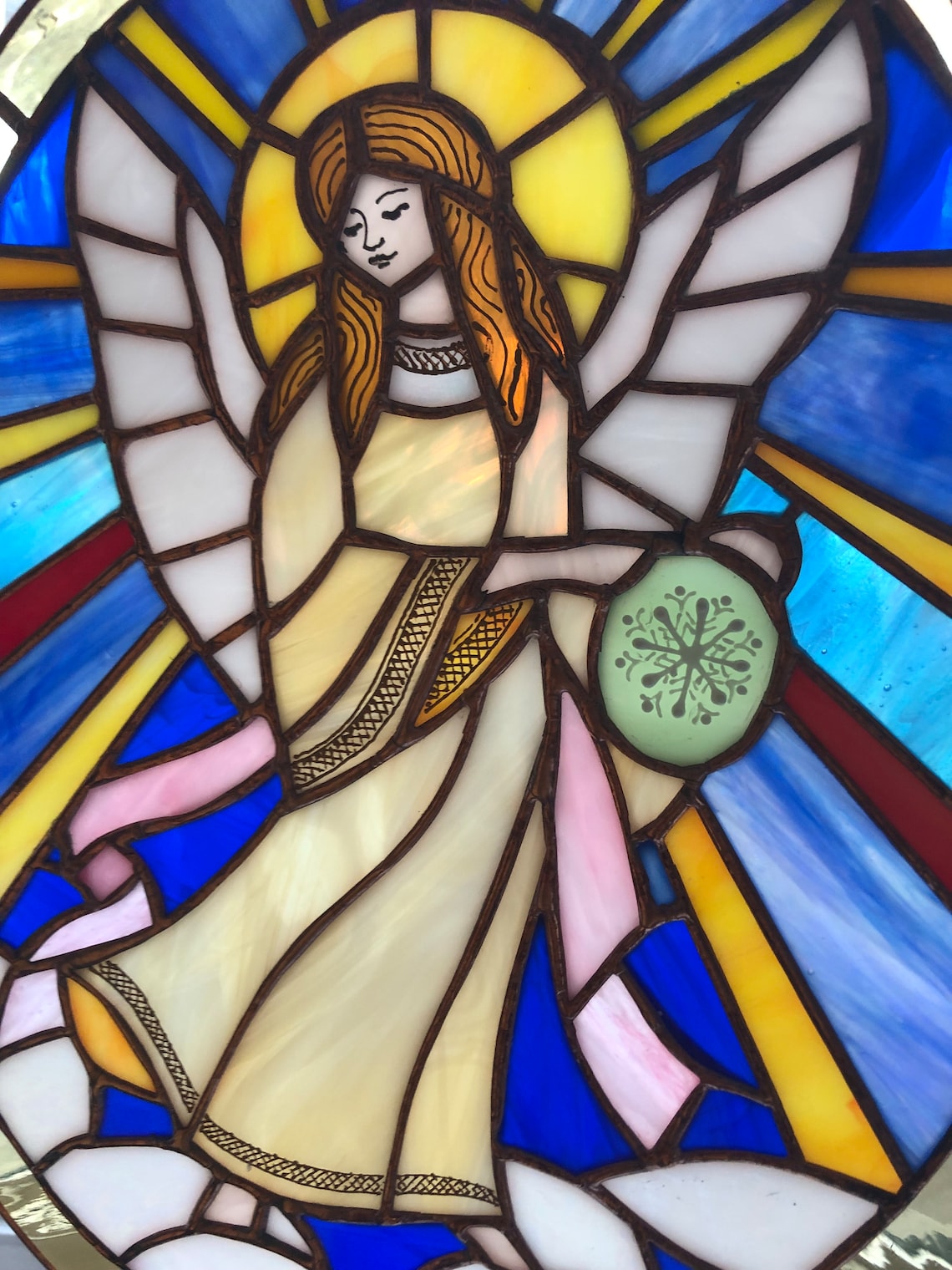 Stained Glass Angel for Christmas, Guardian Angel Oval Sun Catcher ...