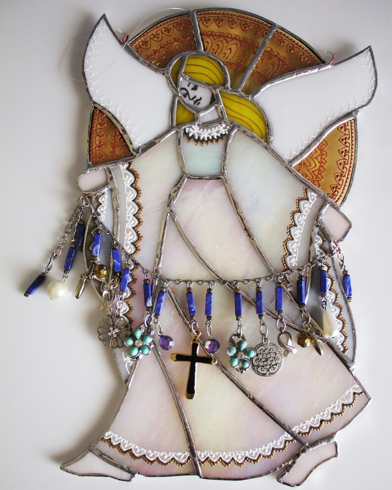 Christmas Stained Glass Angel Suncatcher Large Guardian Angel - Etsy