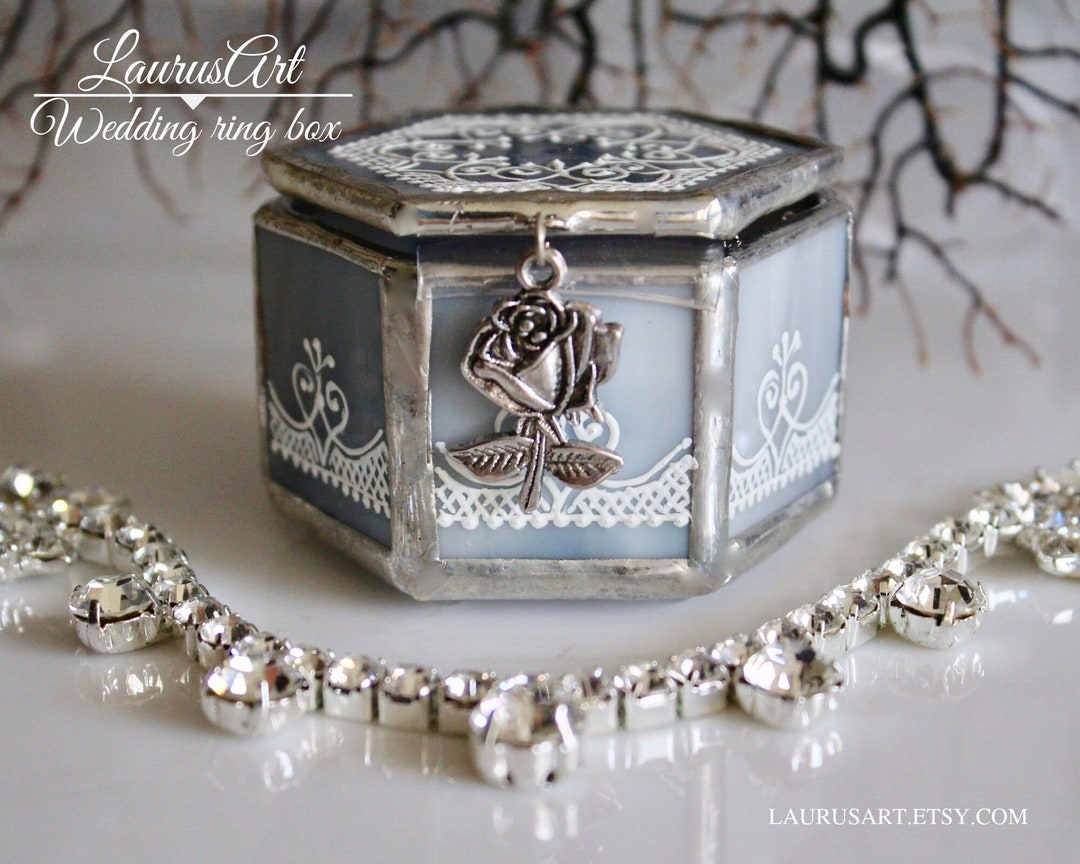 Silvery Grey Wedding Ring Box, Ring Holder Box, Winter Style Wedding ...