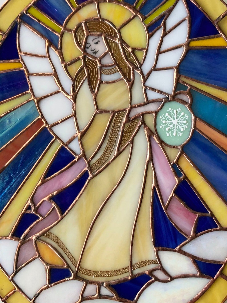 Stained Glass Angel for Christmas, Guardian Angel Oval Sun Catcher ...