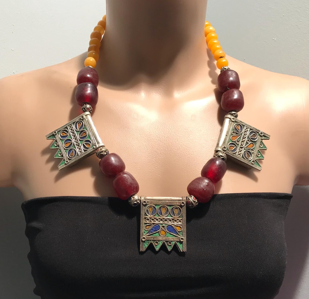 Vintage Berber Necklace, Moroccan Enamel Necklace , Necklace , Vintage ...