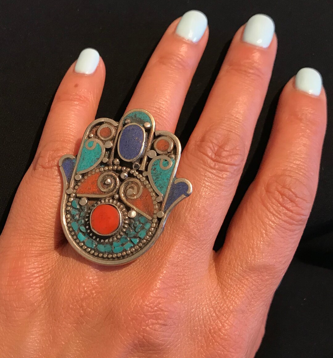 Khamsa Ring, Size 8.5 Hands of Fatima Ring , Evil Eye Ring , Statement ...