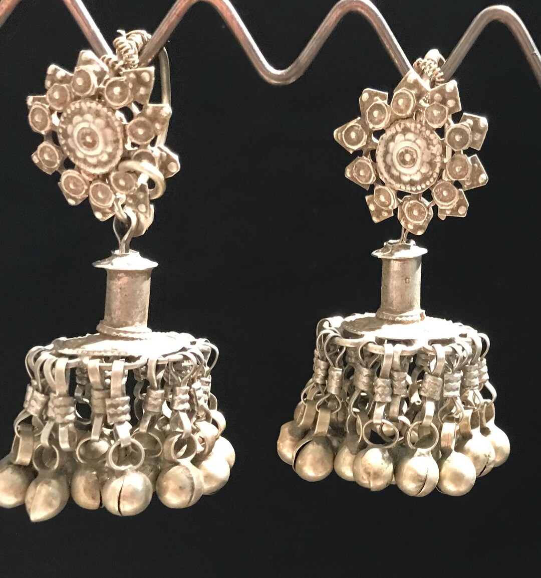 Vintage Kuchi Tribe Tassel Earrings, German Silver Boho Hoops - Etsy