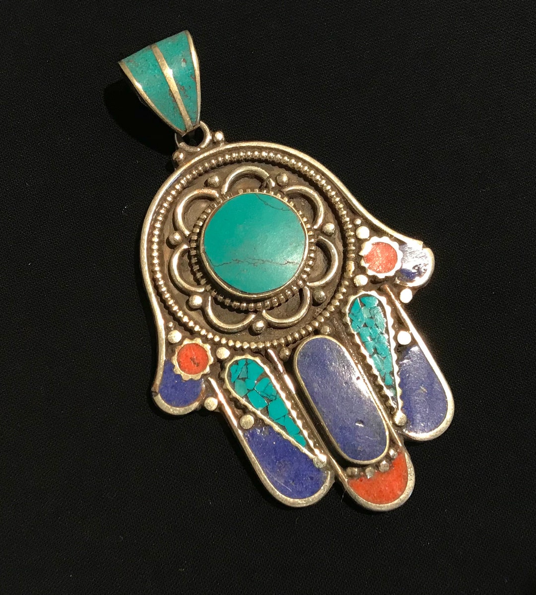 Khamsa Hand Pendant: Enamel Middle Eastern Protection Amulet - Etsy