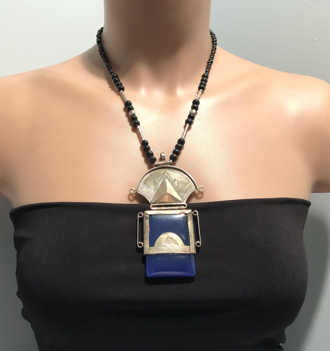 Vintage Berber Necklace: Moroccan Tribal Jewelry, Tarnished Silver (19 ...