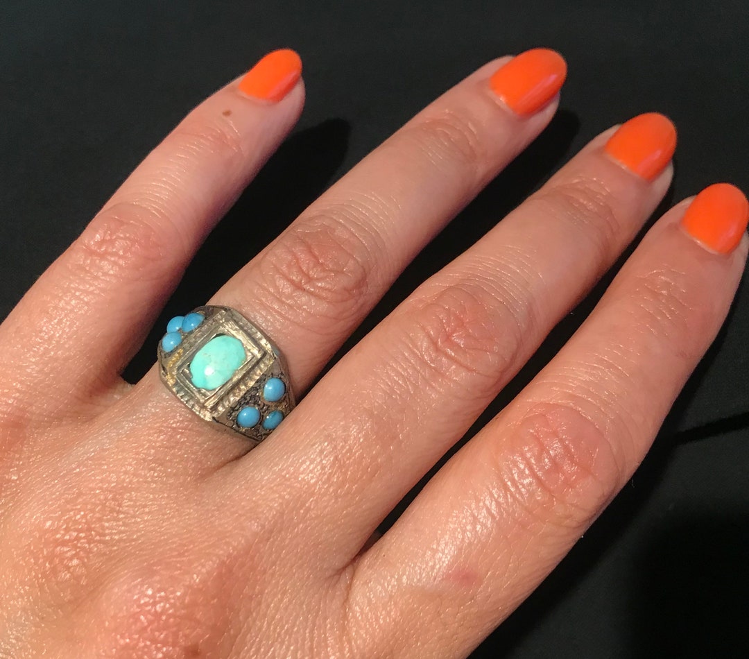 Size 9 Vintage Ring, Turquoise Ring, ,vintage Jewelry, Nomadic Ring-kuchi Jewelry,bohemian Ring ...