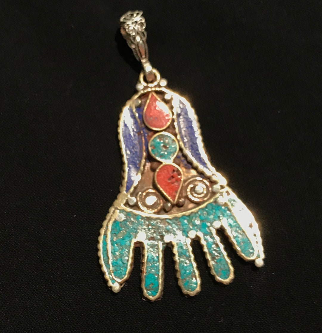 Enamel Khamsa Hand Pendant: Middle Eastern Protection Amulet - Etsy