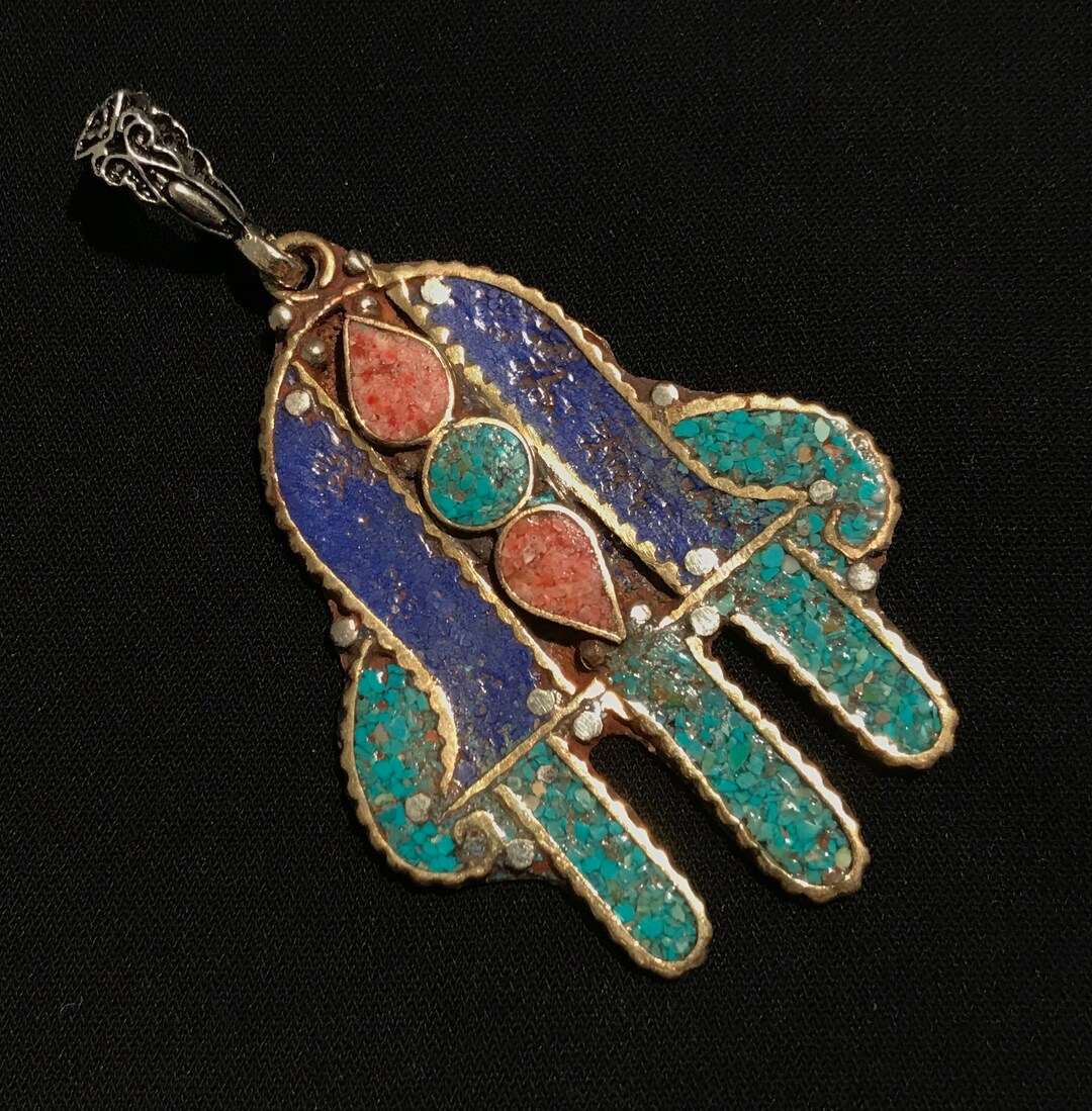 Enamel Khamsa Hand Pendant: Middle Eastern Protection Amulet - Etsy