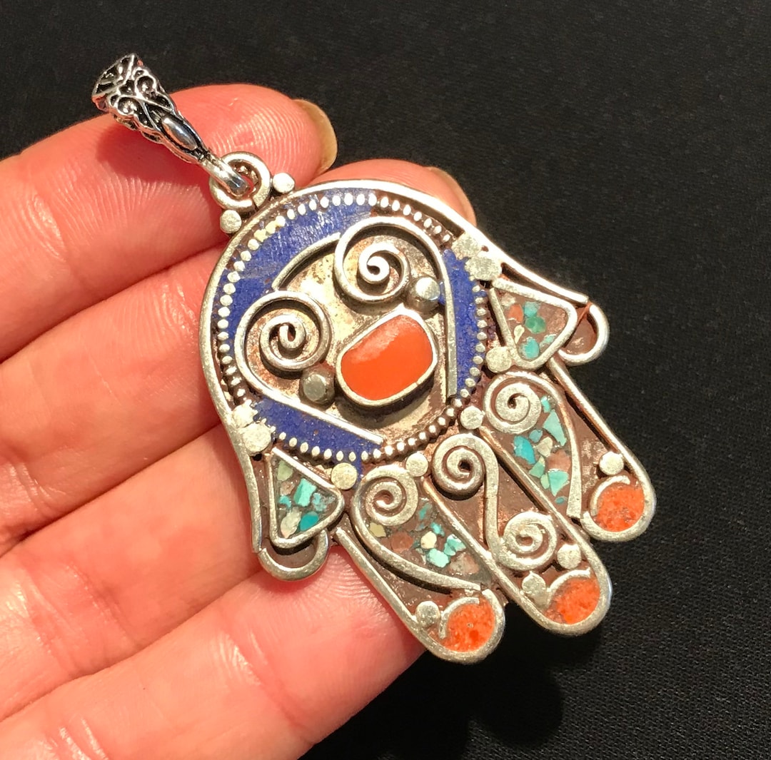 Khamsa Pendant Hands of Fatima Protection Pendent - Spiritual Pendant Pendant Vintage Pendant ...