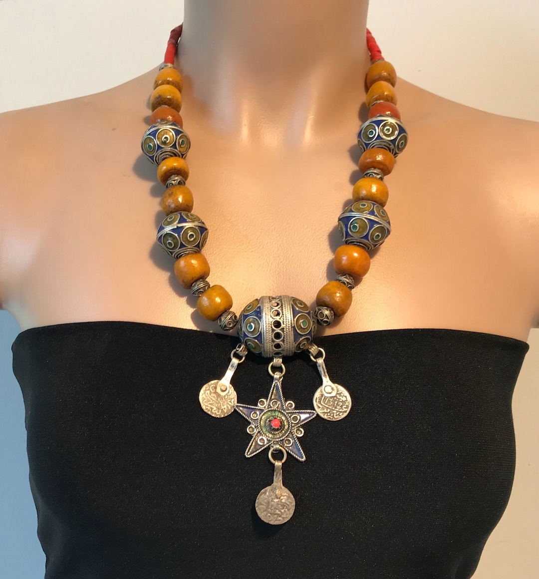 Moroccan Necklace, Berber Necklace, Moroccan Enamel Necklace , Necklace ...