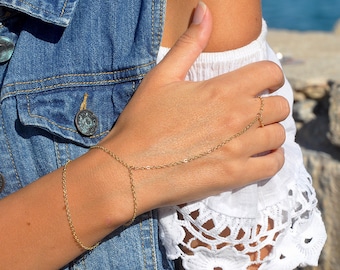 Gold hand chain | Etsy