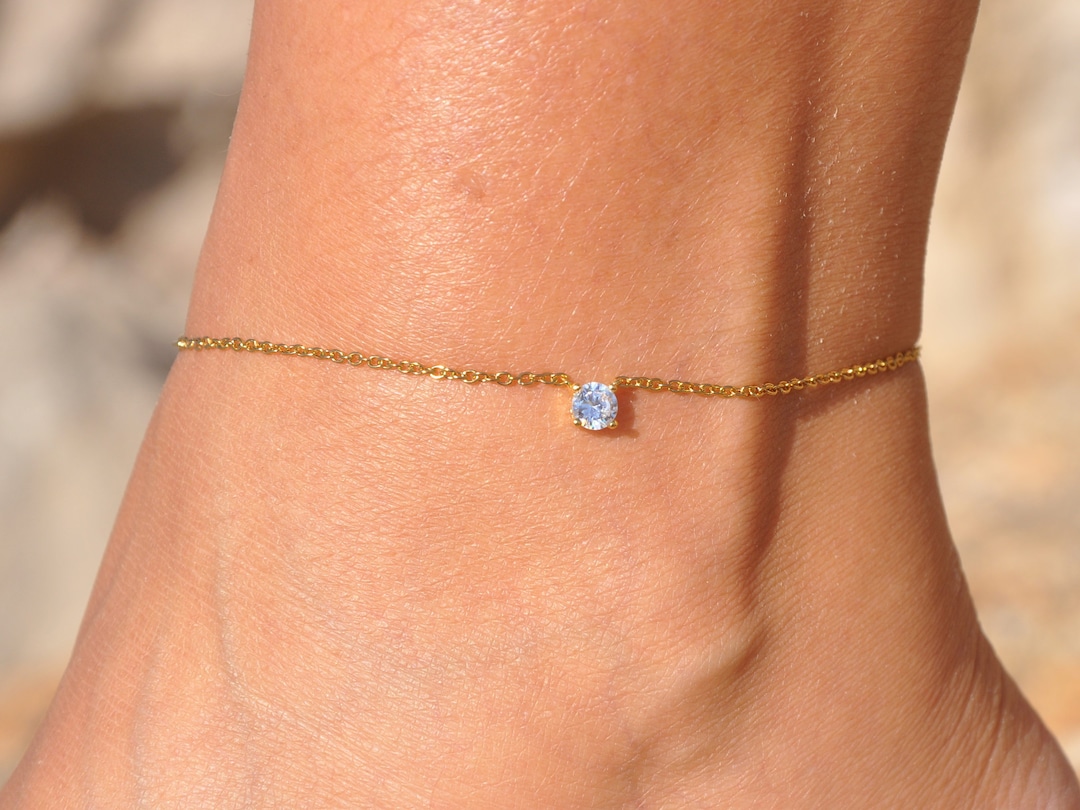 Diamond Anklet Personalized Dainty Solitaire CZ Diamond Ankle Bracelet ...
