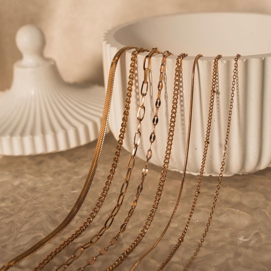 Rose Gold Chain Necklace • PVD Stainless Steel Long or Short Rose Gold ...