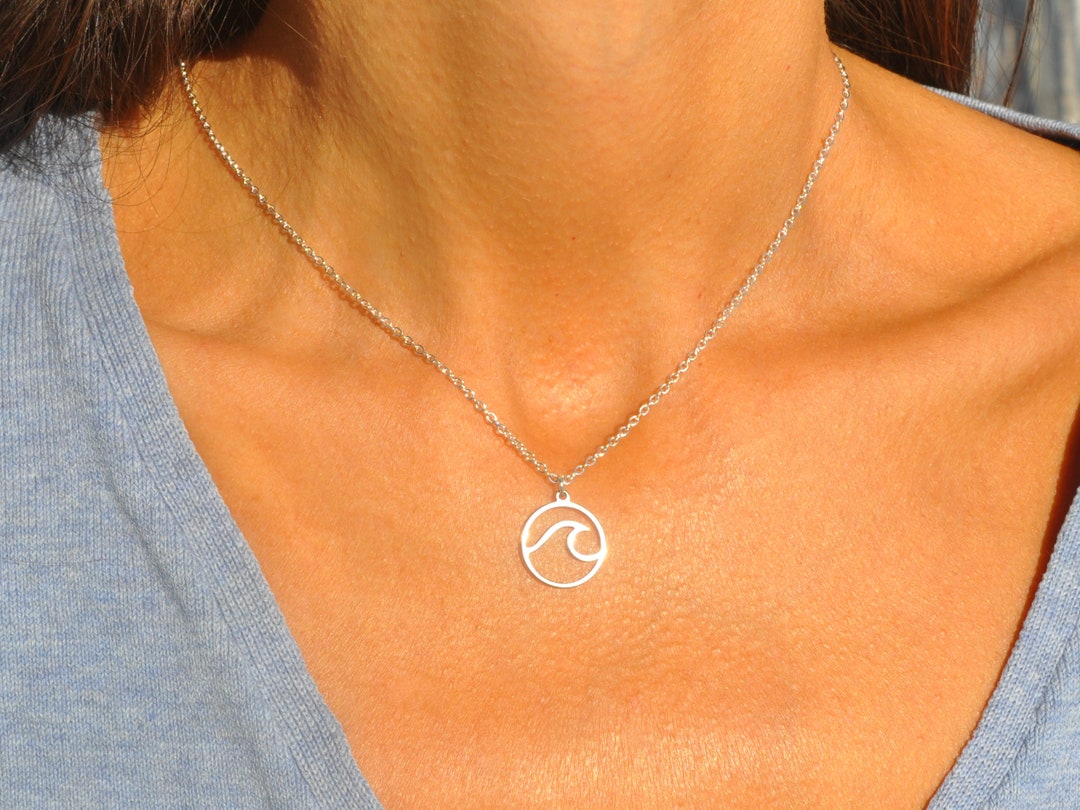 Ocean Wave Necklace in Silver or Gold by Sea Side Motifs | Personalize ...