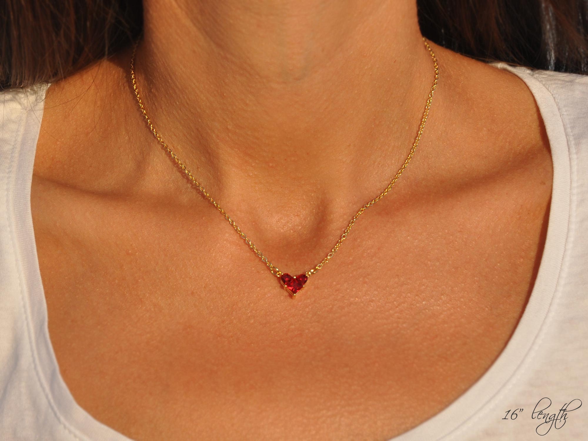 Red Heart Necklace Dainty CZ Necklace Delicate Red Heart - Etsy