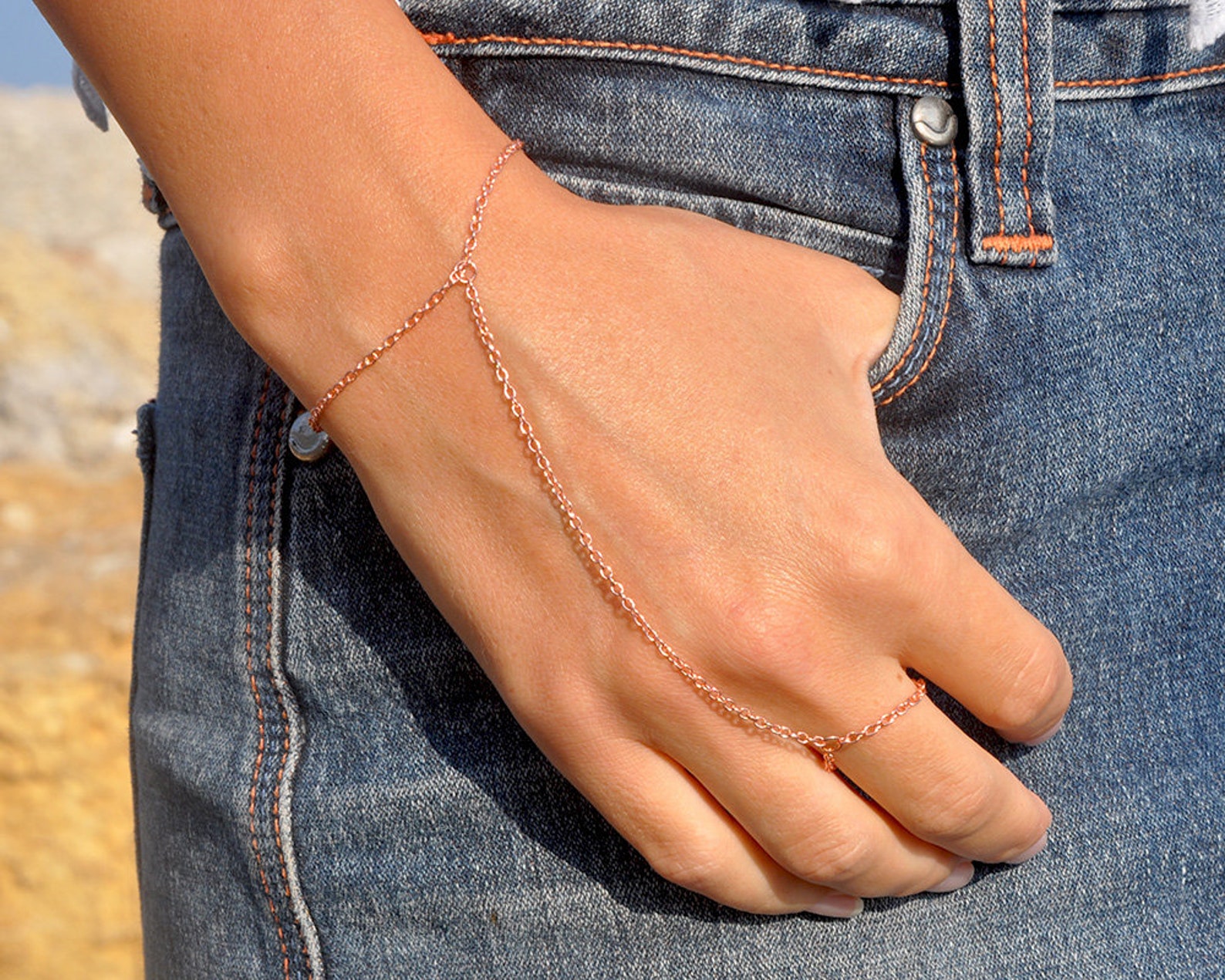 Rose Gold Chain Bracelet Hand Chain Bracelet Lariat - Etsy
