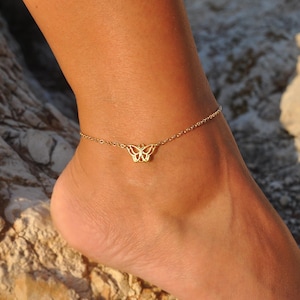 Butterfly Anklet | Personalized Gold Butterfly Charm Ankle Bracelet ...