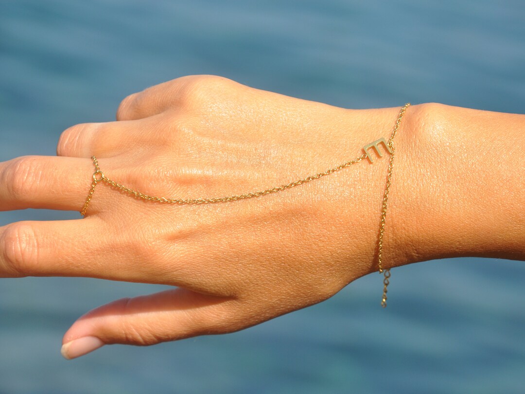 Custom Letter Name Hand Chain Bracelet in Gold Silver or Rose Gold by ...