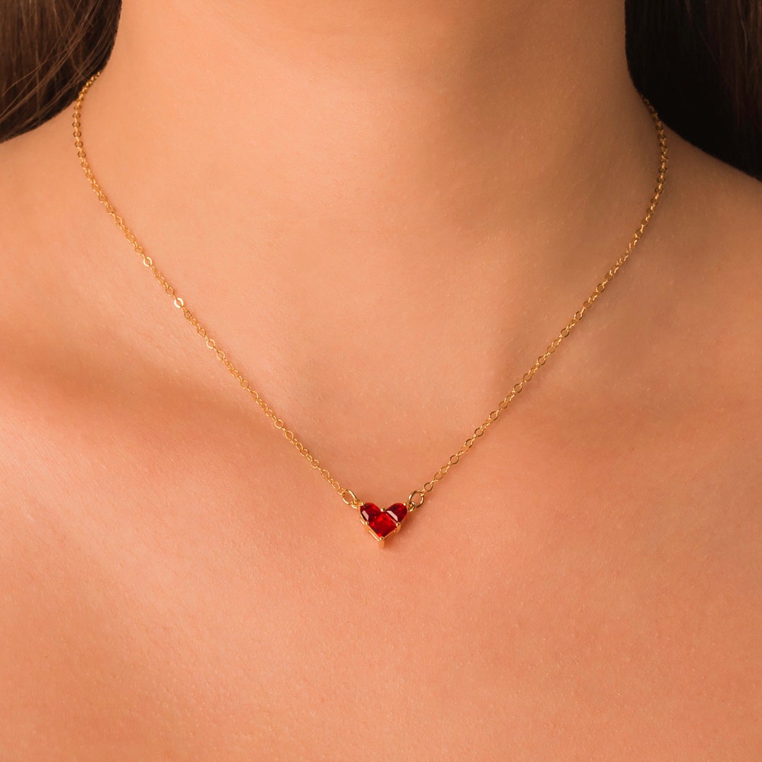 Red Heart Necklace | Dainty CZ Necklace, Delicate Red Heart Jewelry ...