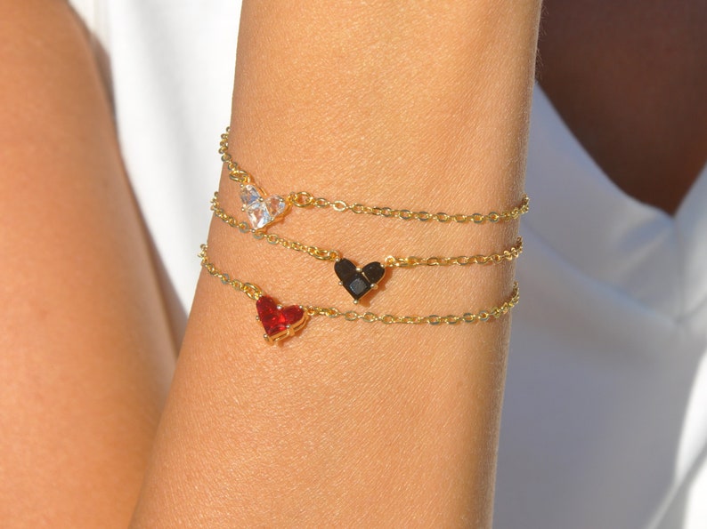 Red Heart Bracelet Personalized Gold Red Heart Bracelet With - Etsy