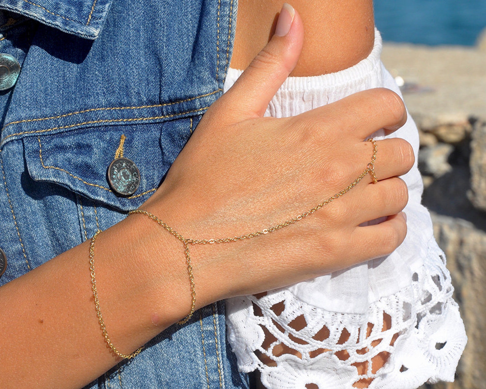 Gold Hand Chain Bracelet Finger Bracelet Layering Bracelet | Etsy