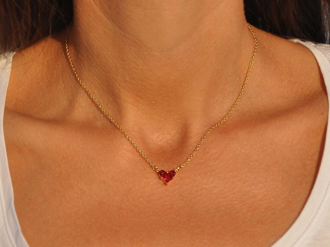 Red Heart Necklace Dainty CZ Necklace, Delicate Red Heart Jewelry ...