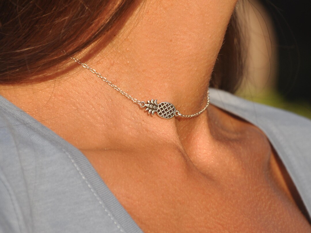 Side Pineapple Necklace, Gold or Silver Sideways Pineapple Choker ...