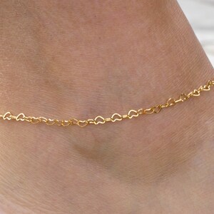18K Gold Heart Chain Anklet WATERPROOF Tiny Chain of Hearts, Gold Heart ...