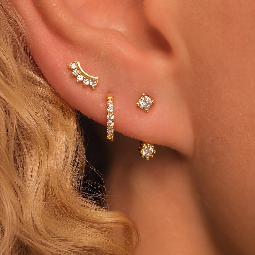 Dainty Earring Set • Pave Front Back, Hoop and Stud Everyday Stackable ...