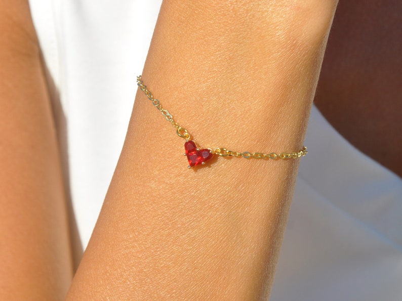Red Heart Bracelet Personalized Gold Red Heart Bracelet With - Etsy