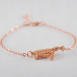 Rose Gold Turtle Bracelet | Personalized Sea Turtle Bracelet, Rose Gold ...