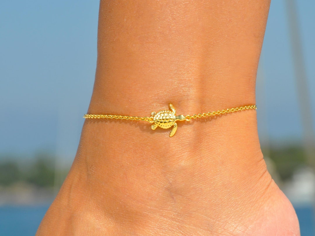 Gold Turtle Anklet Bracelet Sea Turtle Jewelry, Personalized Turtle ...