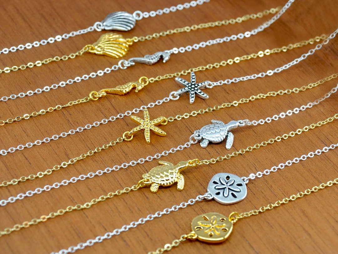 Collar de playa, oro, collar de encanto de playa de plata, joyería de ...