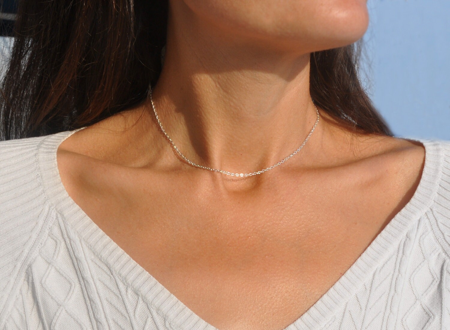 Necklace Plain Chain Dainty Thin Chain Choker Necklace - Etsy UK