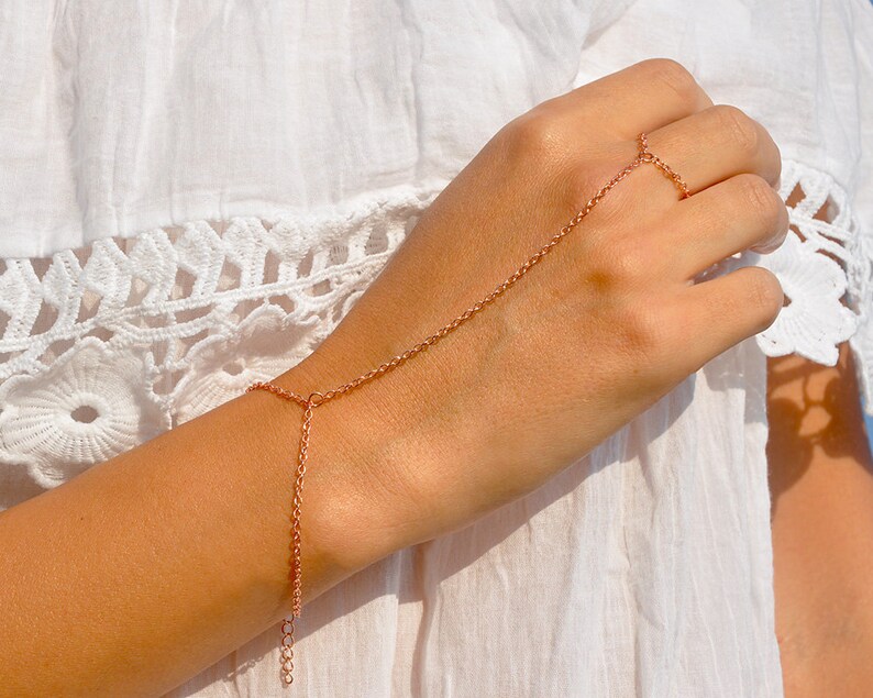 Rose Gold Chain Bracelet Hand Chain Bracelet Lariat - Etsy