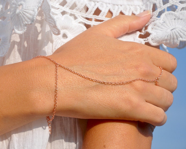 Rose Gold Chain Bracelet Hand Chain Bracelet Lariat - Etsy