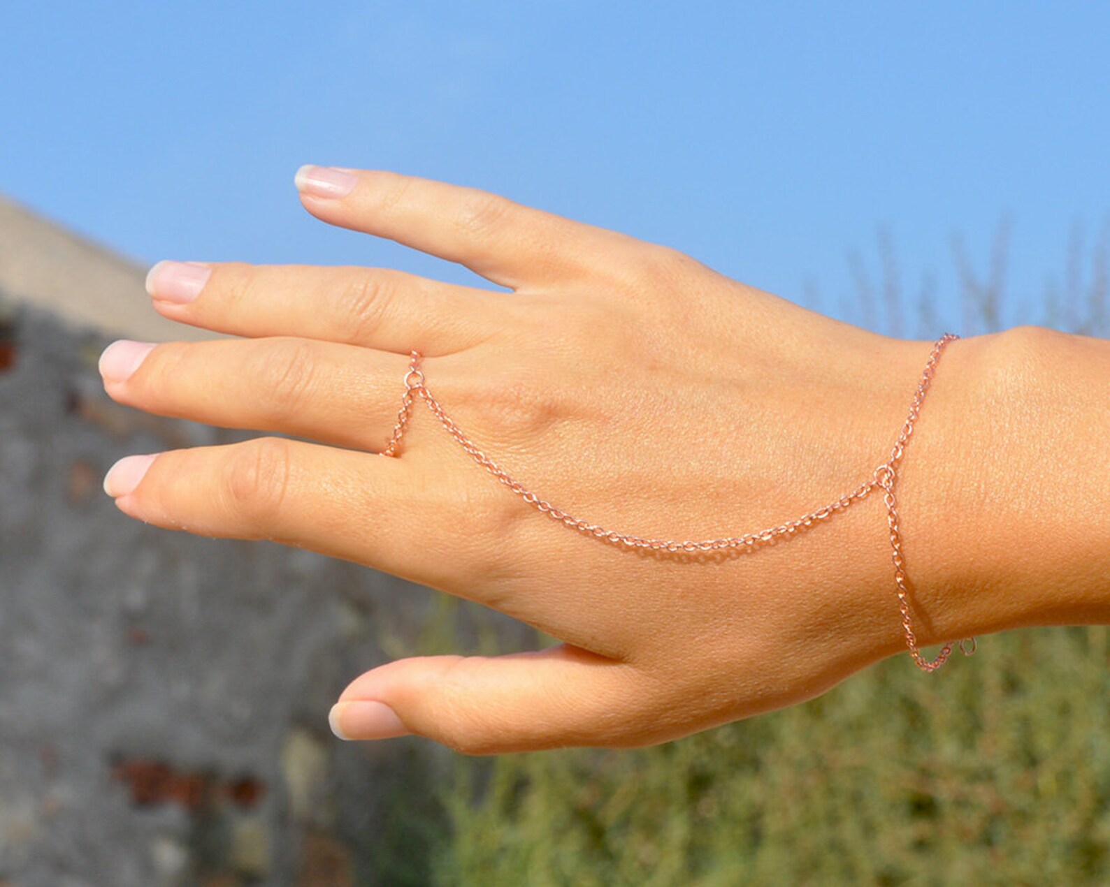 Rose Gold Chain Bracelet Hand Chain Bracelet Lariat - Etsy