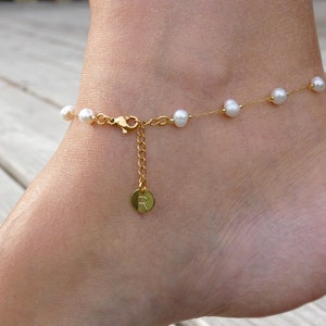 18K Gold Pearl Anklet Freshwater Natural Beaded Pearl Chain Anklet ...