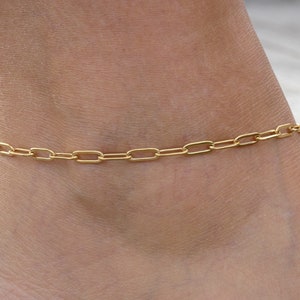 18K Gold Paperclip Anklet WATERPROOF Paper Clip Chain Anklet, Gold ...