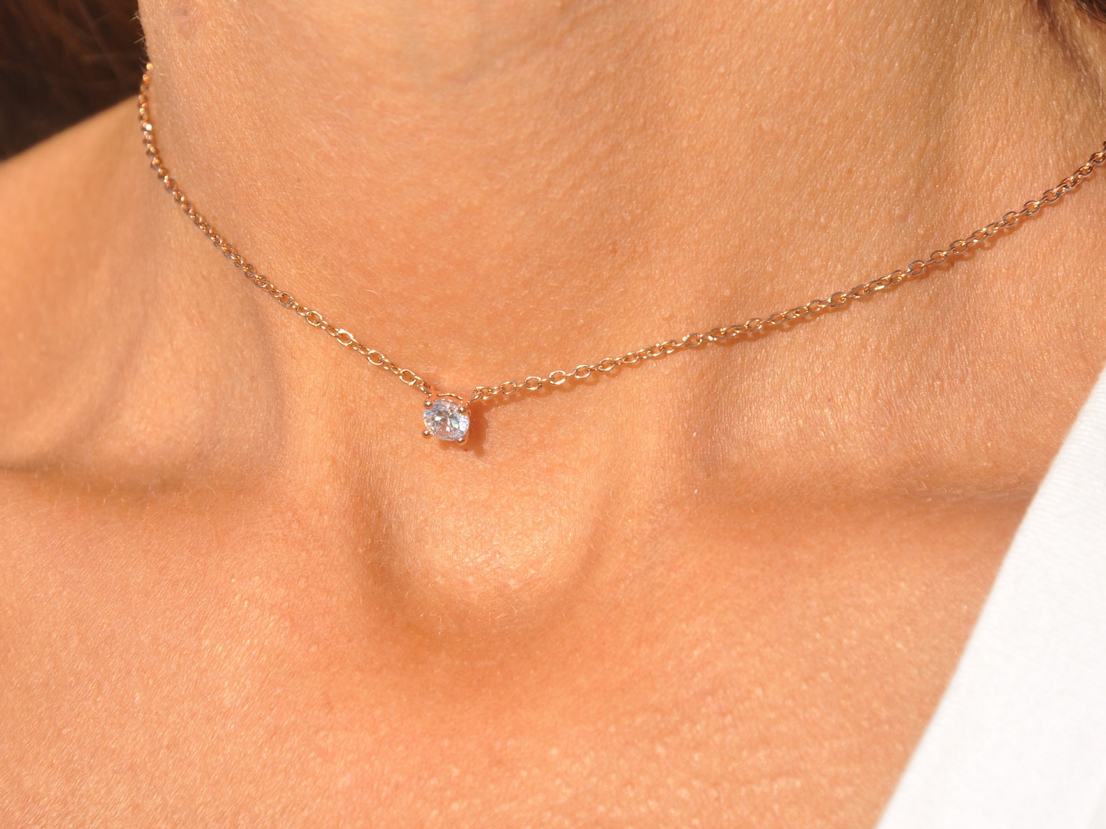 Solitaire Choker Necklace | Small CZ Diamond Choker Necklace, Solitaire ...