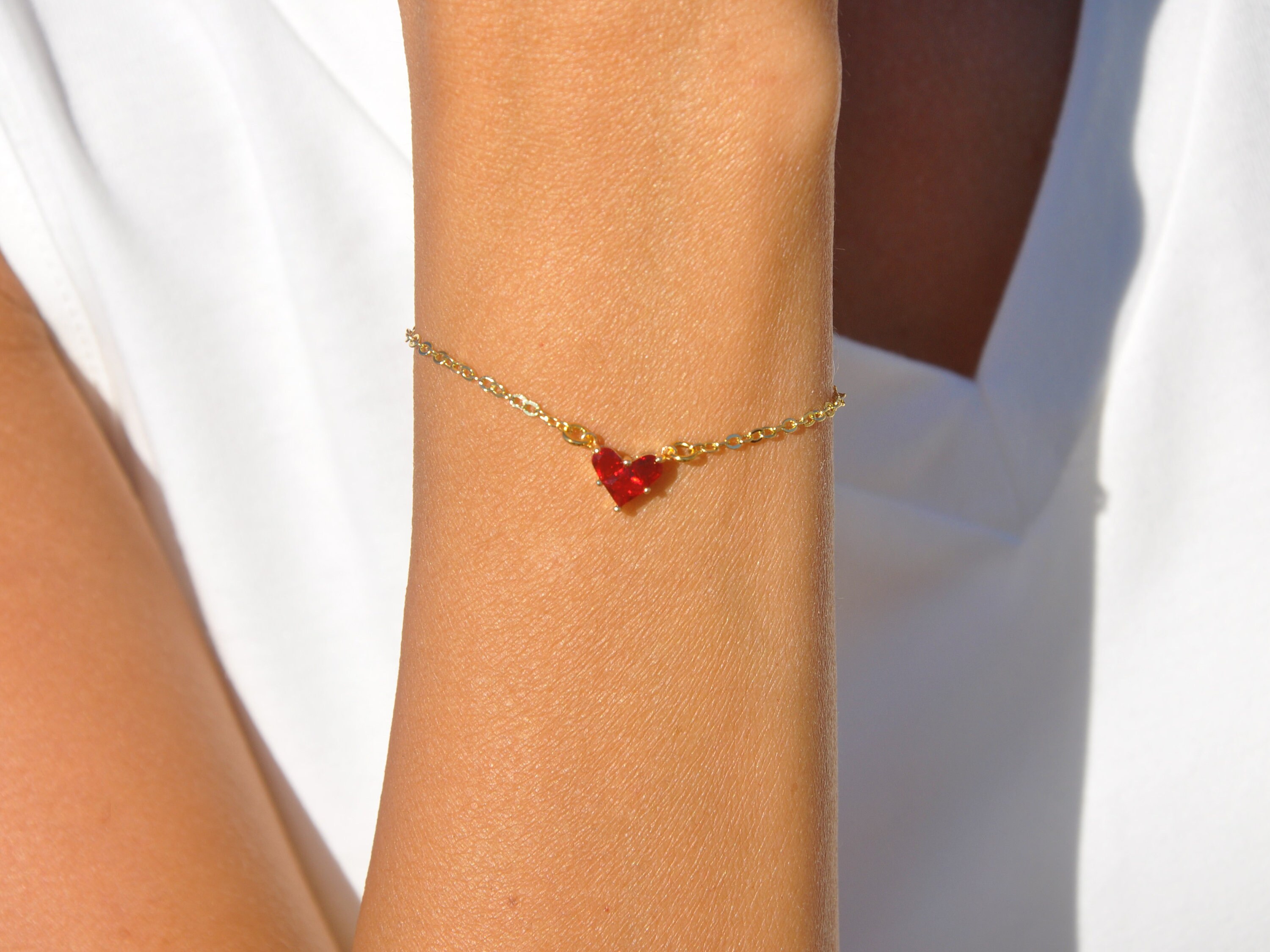 Red Heart Bracelet Personalized Gold Red Heart Bracelet With - Etsy