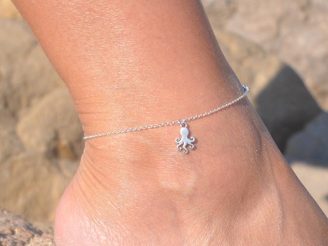 Octopus Anklet | Personalized Silver or Gold Tiny Octopus Anklet, Beach ...