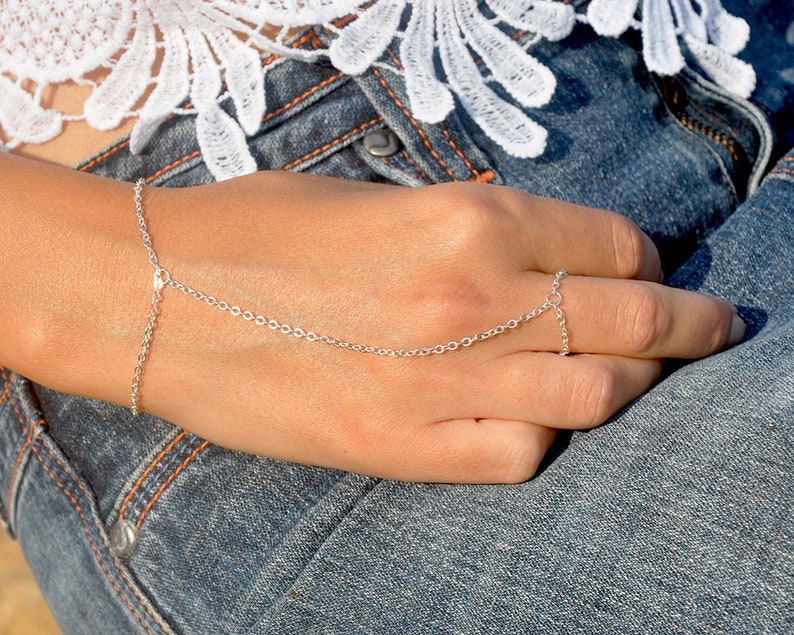 Sterling Silver Hand Chain Bracelet Thin Hand Chain Ring - Etsy