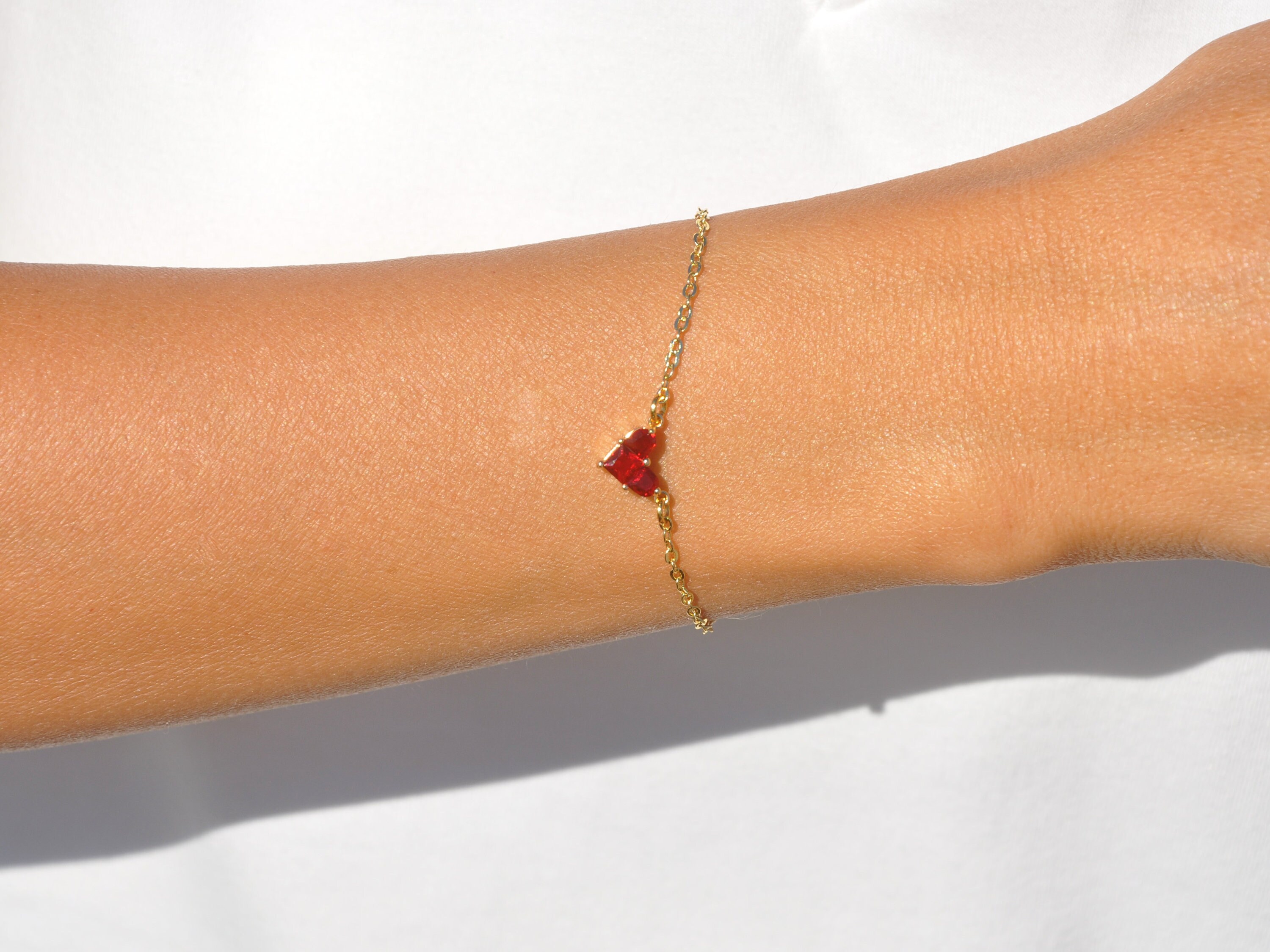 Red Heart Bracelet Personalized Gold Red Heart Bracelet With - Etsy