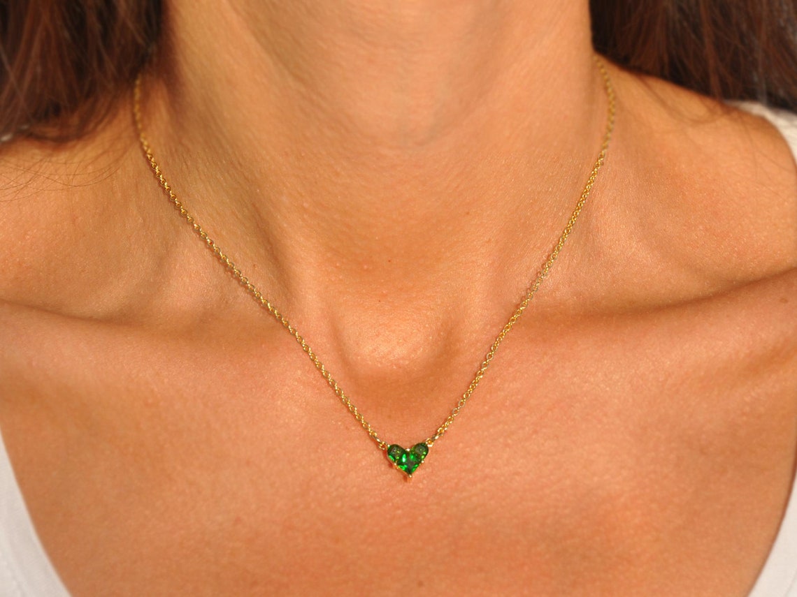 Green Heart Necklace Gold and Green Heart Necklace CZ Heart - Etsy